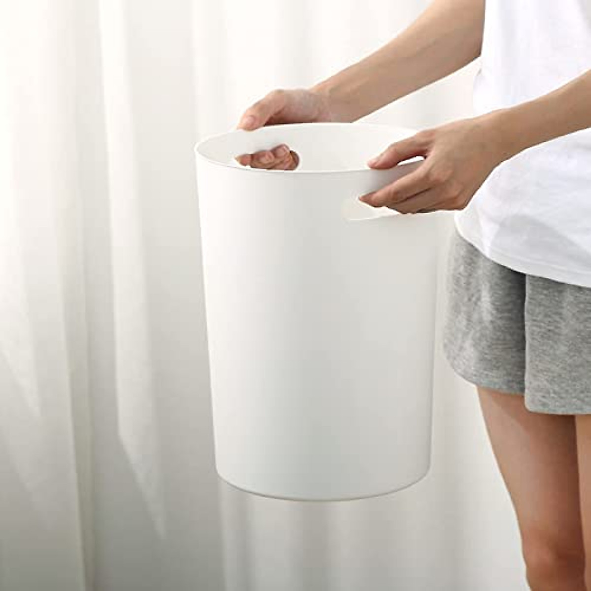 Lyellfe 6 Pack Small Trash Can, 1.5 Gallon Round Plastic Wastebasket with Handles, White Garbage Container Recycling Bins for Compact Space Bathroom, Office, Bedroom, Kitchen