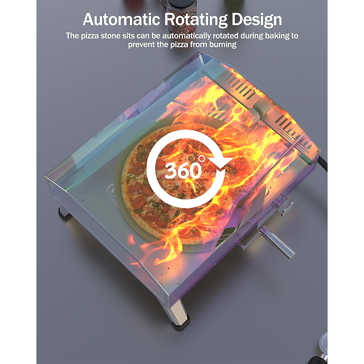 RIEDHOFF 16" Gas Outdoor Pizza Oven, [Automatic Rotating] [Foldable Legs] Portable Pizza Maker, 1000°F 8000W [Quickly Bake] [Stainless Steel] Rotatable Pizza Grill for Outdoor Cooking Camping