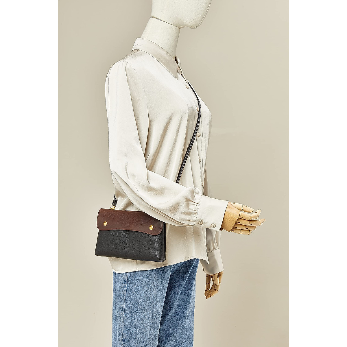 Vintage Leather Crossbody Bags For Women Casual Shoulder Handbags With Flap And Detachable Straps (1-Black)