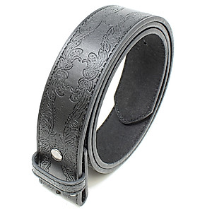 BC Belts Leather Belt Strap with Tooled Western Floral Leaf Embossed Pattern 1.5" Wide with Snaps (Black-S)