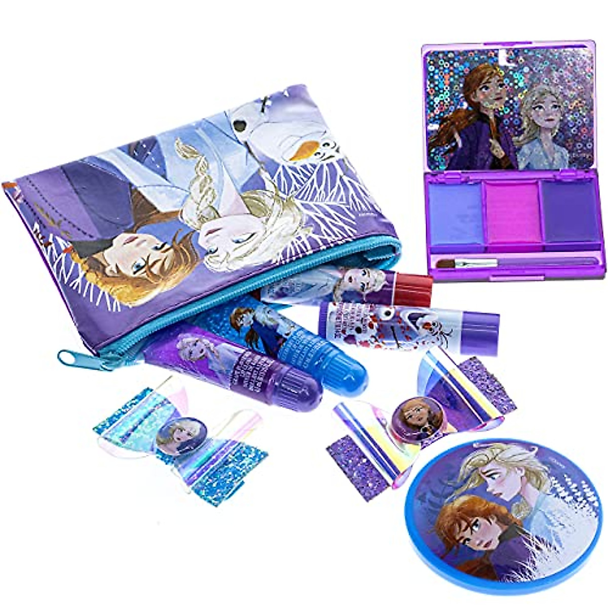 Disney Frozen - Townley Girl Super Sparkly Cosmetic Beauty Makeup Set For Girls with Clips, Press On Nail, Lip Gloss, Nail Stickers, Lip Balm, Nail Gems and Mirror For Parties, Sleepovers & Makeovers