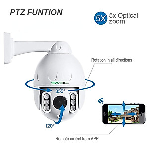 SV3C PTZ Poe Camera Outdoor 5MP Onvif Security Camera, 5X Optical Zoom, Auto Focus, Two-Way Audio, HD Night Vision, Waterproof, APP Motion Alerts, RTSP, Remote View, 24/7 Recording, Wired