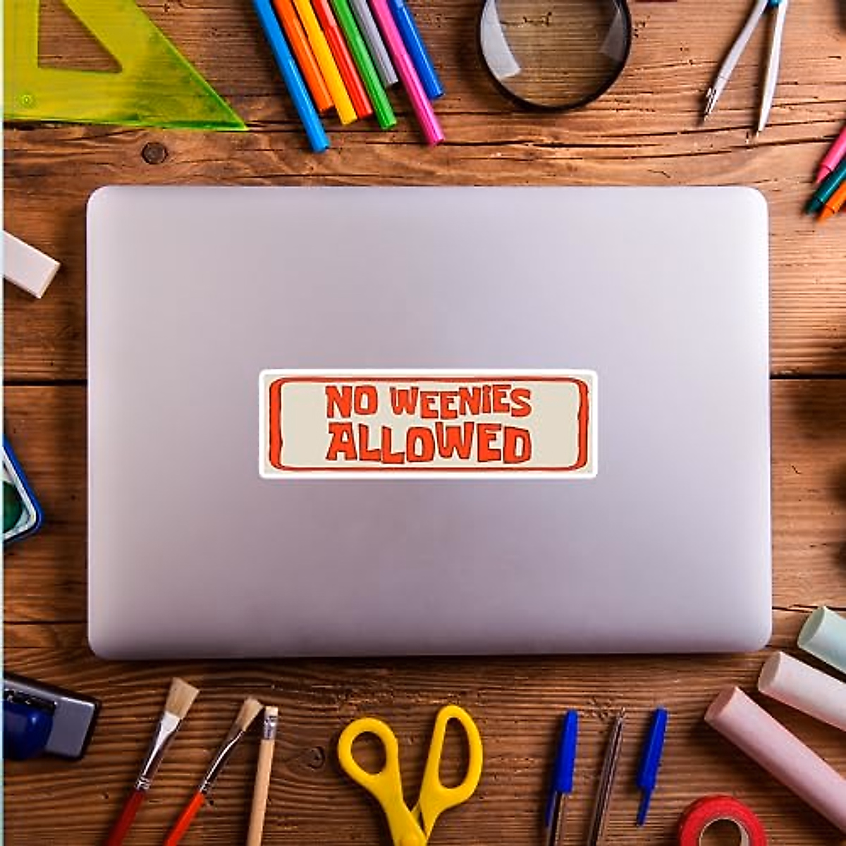 5" No Weenies Allowed Spongebob Laminated Sticker Laptop Sticker classic retro nostalgic cartoons gift perfect for tablet pc tumbler phone mug kindle and more