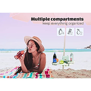 Skywin Umbrella Tray - 19" Beach Umbrella Table Tray with Compartments for Cups and Snacks Great for Beaches, Gardens, Yards, Patios - Universal Pole Fit (Large, White)