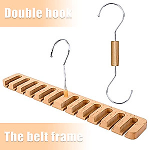 2 Pack Belt Hanger for Closet 2 in 1 Wooden Belt Organizer Wall Mount Belt Holder Storage Belt Rack Display Tie Rack Hooks with Through-The-Wall Nails/360°Swivel Hook Belt Holder for Closet Wall Door