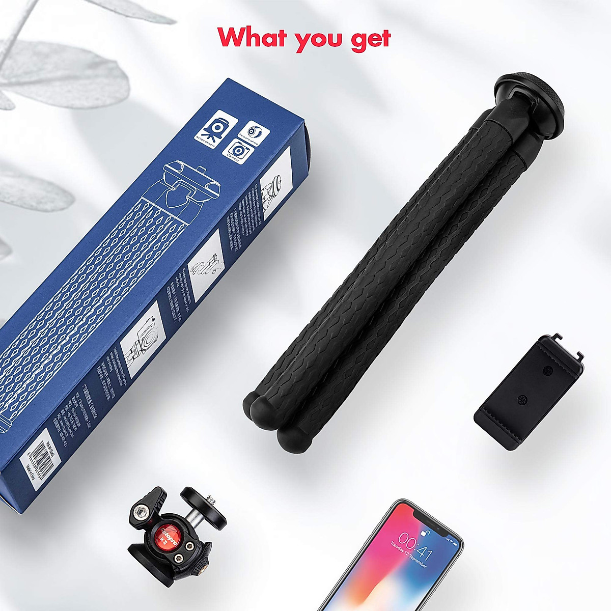 Fotopro RM-80 Flexible Tripod with Ball Head - Bendable Phone Stand for Travel Vlogging, Handheld Camera Mount, Compatible with Smartphones, Compact & Portable