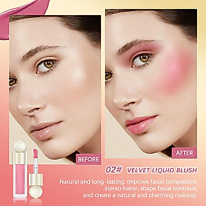 Ofanyia Liquid Blush, Soft Cream Blush Face Makeup, Moisturizing Lightweight Blendable Feel, Natural-Looking, Easy to Blend Soft Velvet Liquid Blusher for Cheek (02#)