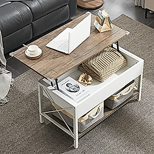 VINGLI 36" Lift Top Coffee Table with Free Cloth Storage Bins, White Walnut Framhouse Coffee Table for Living Room, Small Modern Coffee Table for Small Space in Minimalistic Style, Dark Walnut