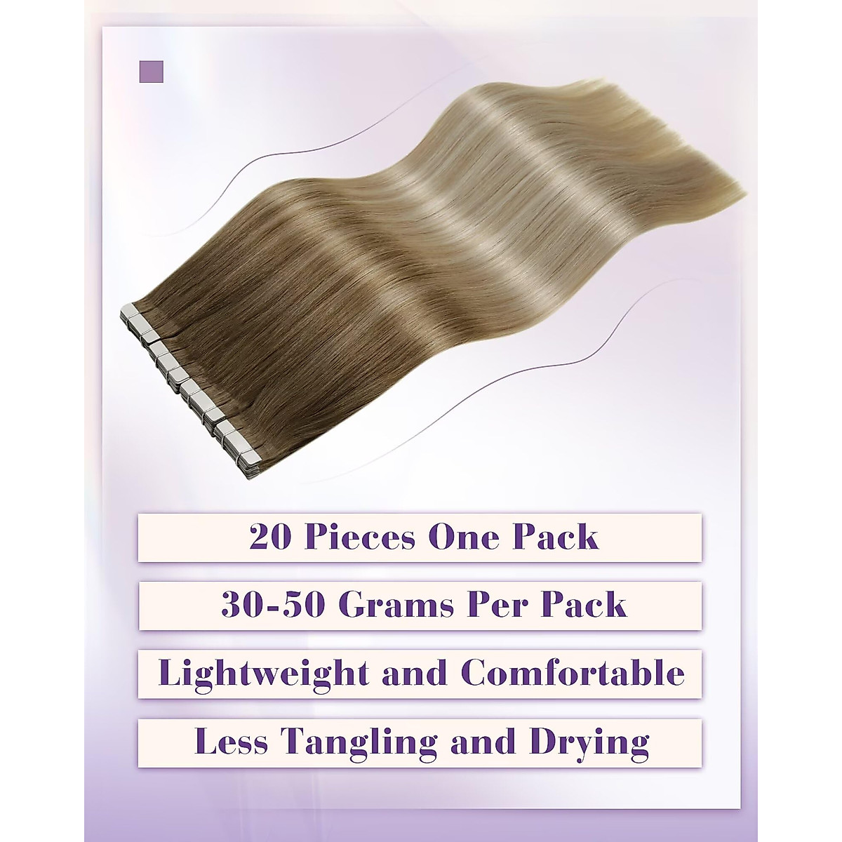 LaaVoo Tape in Hair Extensions Balayage Brown to Ash Blonde with Platinum Blonde Hair Extensions Tape in Human Hair Blonde Ombre Tape in Hair Extensions Human Hair for Women Seamless 12inch 30g 20pcs