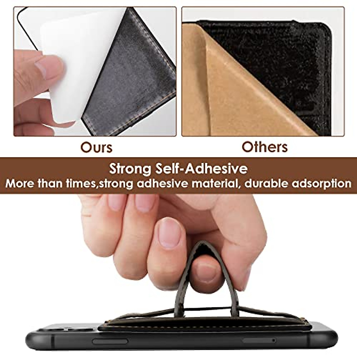 Cobee Cell Phone Card Holder Pouch Self-Adhesive Phone Kickstand with Elastic Band Stick on Wallet Card Holder for Back of Phone Case Leather ID Card Holder Sleeve Pouch Credit Card Grip Holder(Black)