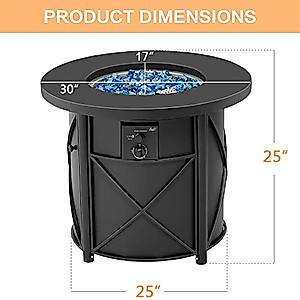 BALI OUTDOORS Gas Firepit Table 30 Inch Round Propane Fire Pit Table, 50,000 BTU Patio Furniture Table Round Fire Column with Fire Glass Cover Lid, Column FirePit for Patio, Garden, Backyard and Porch