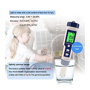 Generic 5-in-1 Pool Salt Tester & pH Meter with Temperature, TDS, EC: High Accuracy Water Analyzer for Pools, Spas, Drinking Water, Aquariums & Hydroponics