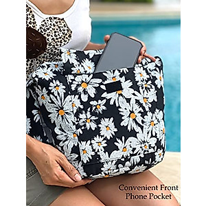 FULLY LINED Daisy Print Crossbody Bag with Front Phone Pocket - Floral Boho Shoulder Purse - Medium