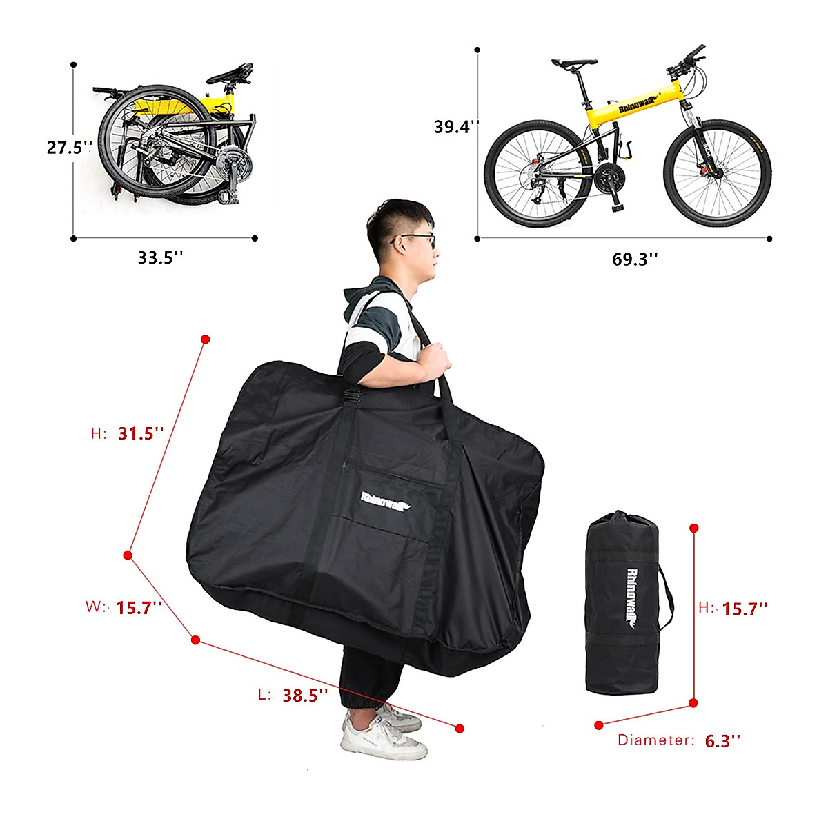 HUNTVP Bike Travel Bag 26 inch Folding Bike Bag Case Box Thick Bicycle Folding Carry Bag Pouch,Bike Transport Case for Air Travel