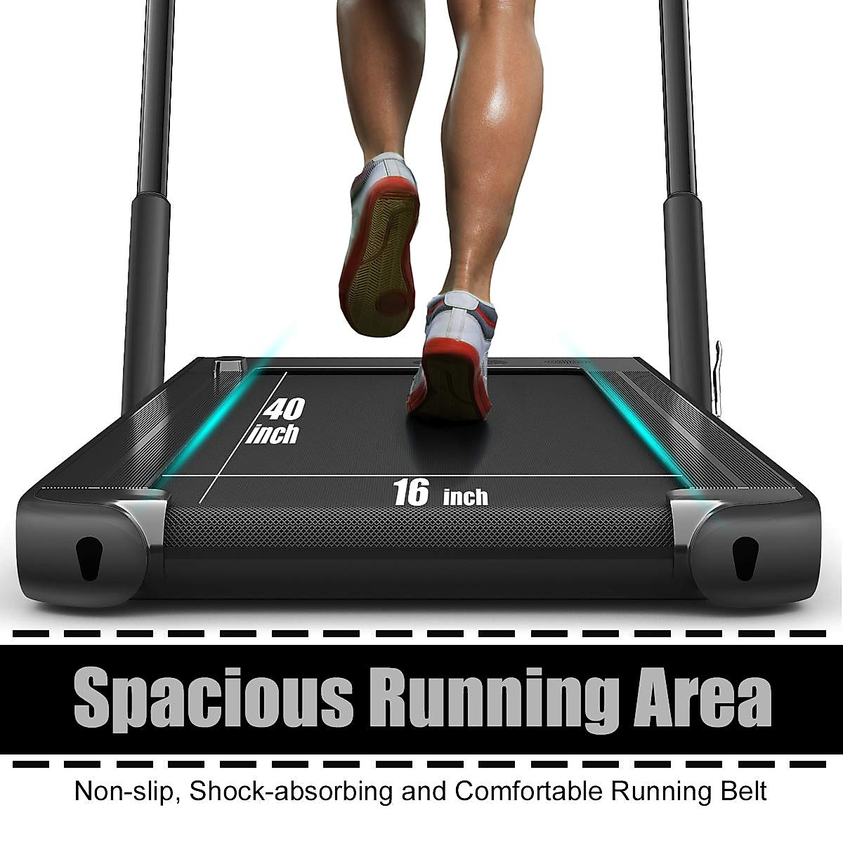 GYMAX Walking Pad, 2 in 1 Free Installation Under Desk Treadmill with Smart App, Remote Control & LED Display, 2.25HP Foldable Portable Compact Running Machine for Small Spaces Home Office (Black)