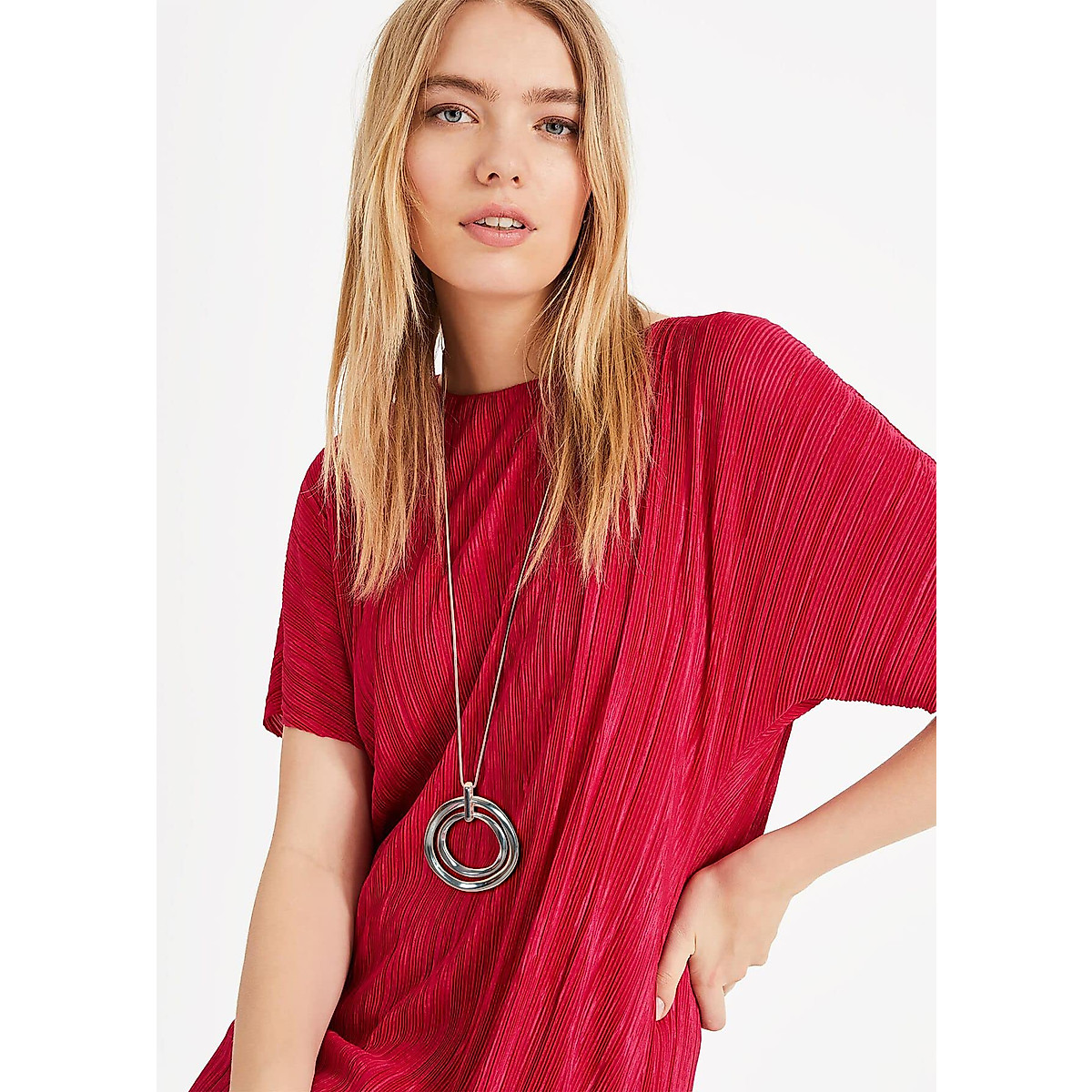 XILAZAB Silver Double Circle Necklace, Long Silver Necklace Sweater long Silver Chain for Women Silver Circle Large Pendant Womens Jewelry Silver Statement Necklace for Women Valentines Gift