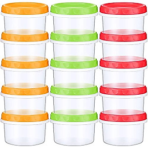 72 Pack 8 oz Twist Top Food Storage Containers with Screw Lids Reusable Freezer Containers Plastic Airtight Deli Food Jars for Food Microwave Dishwasher Leak Proof (Red, Yellow, Green)