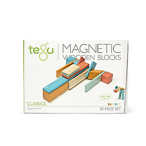 24 Piece Tegu Magnetic Wooden Block Set, Sunset, 1-99 years old
