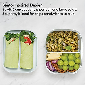 W&P Porter Lunch Box, 3 Compartment Bento Box Style Portable Adult Lunch Box with Snap Strap- Food Container, BPA Free, Dishwasher and Microwave Safe, Blush, Medium