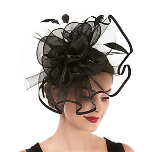 Fascinator Women's Organza Church Kentucky Derby British Bridal Tea Party Wedding Hat Summer Ruffle Hat(Hj2-Black)