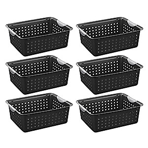 Sterilite 16249006 Medium Ultra Basket, Black Basket w/ Titanium Inserts, 6-Pack