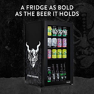 NewAir Beverage Refrigerator Cooler with 126 Can Capacity - Mini Bar Beer Fridge with Right Hinge Glass Door - Cools to 37F - Stone Brewing