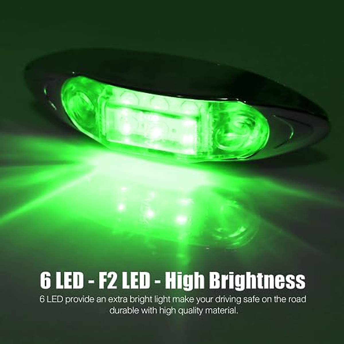 MADCATZ 2.5 Inch 6 Pcs of Green Mini Side Marker Clearance Lights w/Chrome Housing 6 LED F2 Bulbs Indicator Lamp 24V DC for Heavy Duty Truck Trailer Camper RV Boat QR6