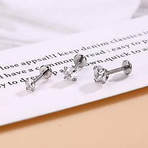 FASACCO 24Pcs Cartilage Earring for Women Men Surgical Steel Stud Earrings Set Forward Helix Earrings Small CZ Moon Star Opal Screw Back Earrings Conch Helix Tragus Piercing Jewelry Silver