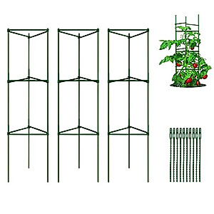 BEAUTYFLOWER Tomato Cages ,3 Packs Plants Support Stakes 4 Feet High Adjustable Assembled Vertical Climbing Plants, Garden Vegetable Trellis.
