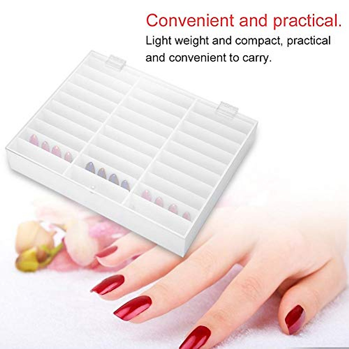 Fake Nail Organizer,Nail Storage Box, Display Box Nail Art Decoration Container Empty Nail Tips Storage Box Fake Nail Display Case(White)