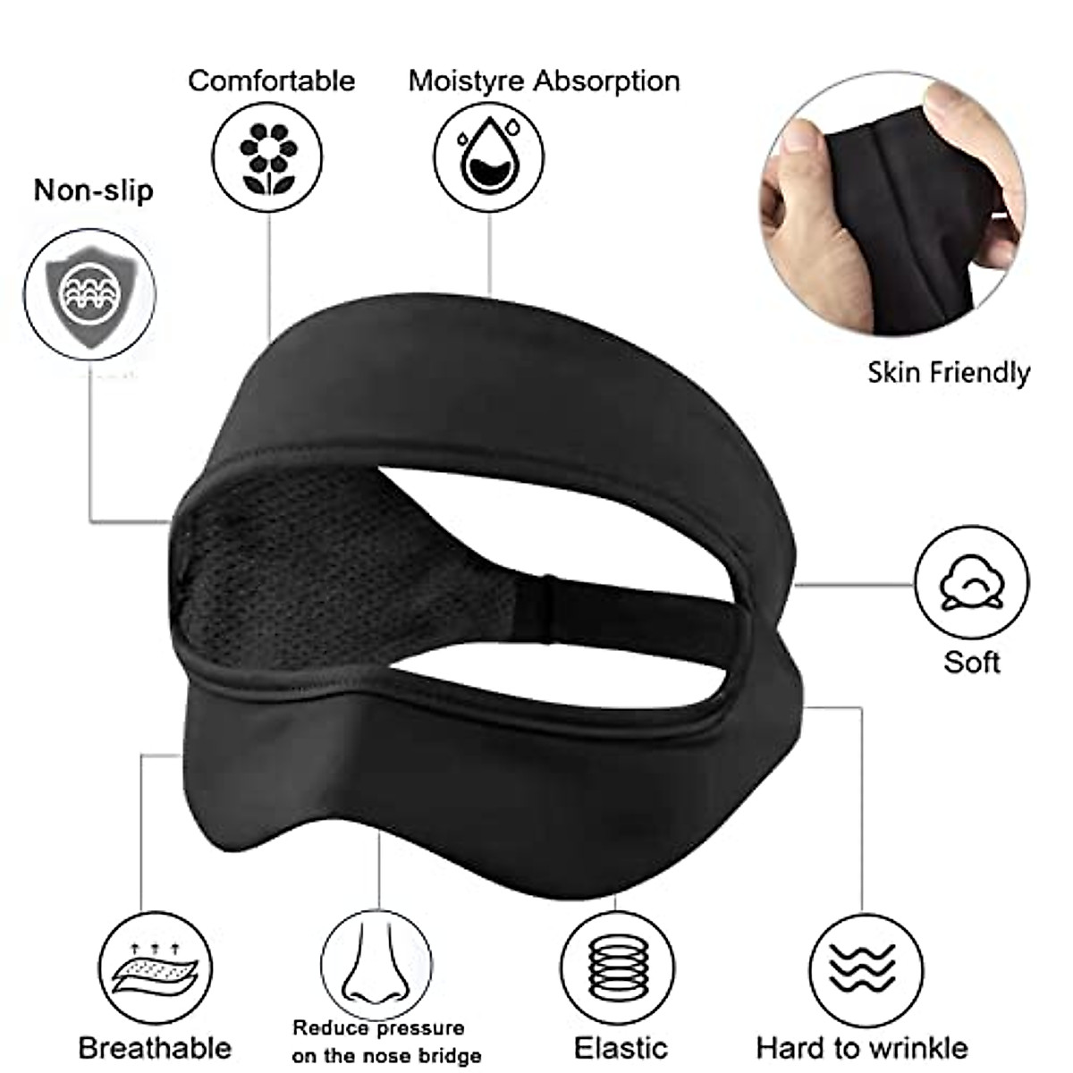 VR Masks Sweat Band for Oculus Quest 2 Accessories, VR Eye Sweat Guard Pad with Adjustable Strap, VR Face Cushions Covers for Virtual Reality Headsets (2PCS) (Black Grey)