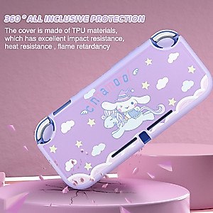 DLseego Protective Case Design for Switch Lite, TPU Cover Case Cute Rabbit Animal Pattern Shock-Absorption Design Hard Cover with 2 pcs Thumb Grips - Purple Rabbit