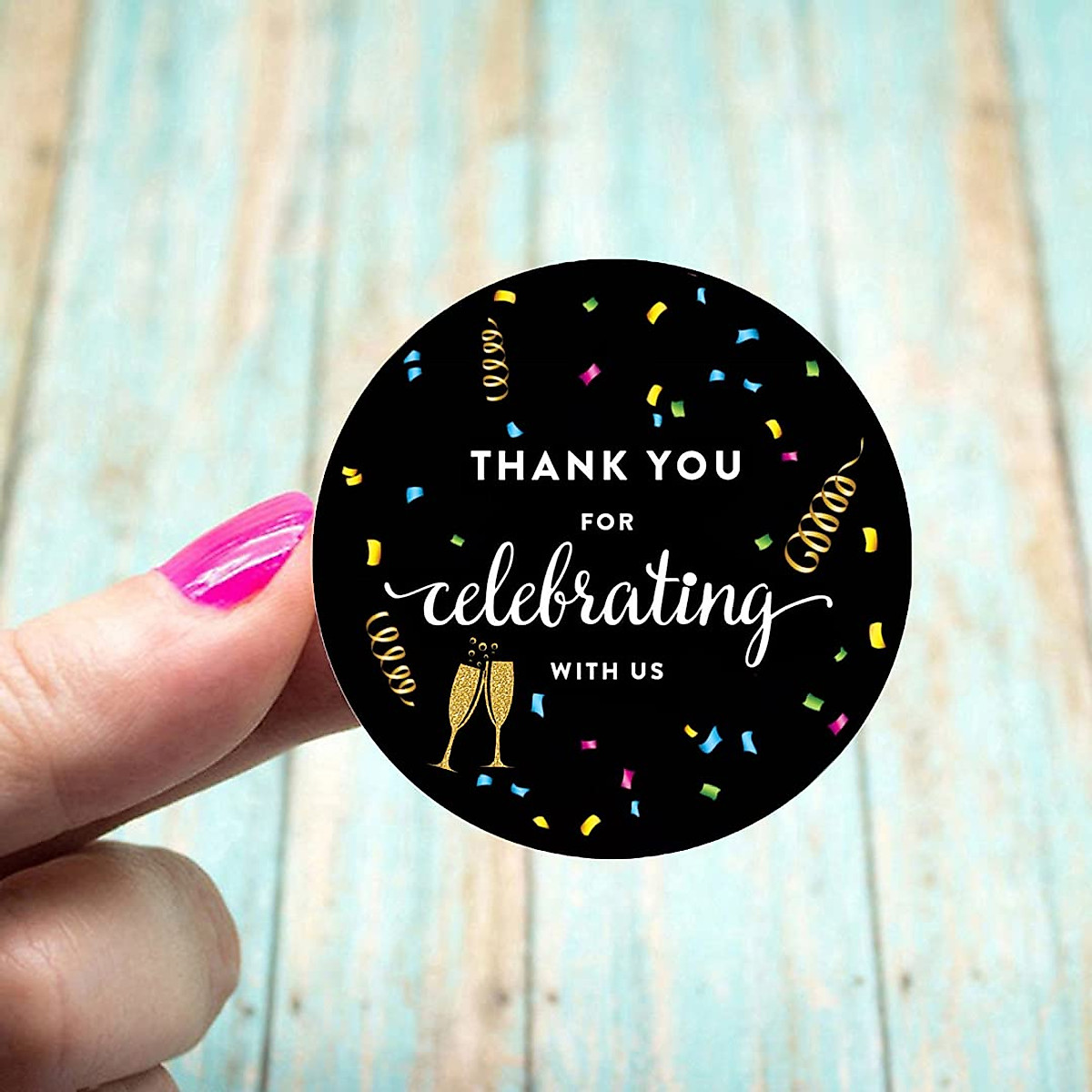 Fedyufook 2 Inch Black Thank You For Celebrationg With Us Label Stickers,Round Birthday Wedding Graduation Party Stickers,50-Pack