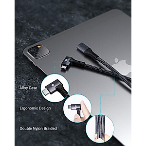 CONMDEX USB C Extension Cable, 5FT/1.5M Right Angle 90 Degree 3.2 Gen2 10Gbps Male to Female Type-C Braided Extender Cord for iPhone 12 Wireless Charger, MacBook Pro, New iPad Pro and More