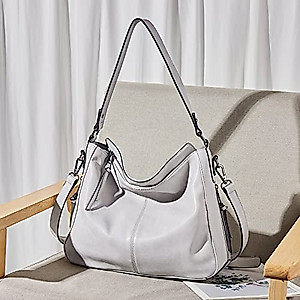 FOXLOVER Leather Hobo Bags for Women Large Crossbody Shoulder Purse Ladies Tote Handbag (Beige)