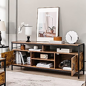 Tangkula TV Stand for TVs up to 65”, 58” TV Console Table w/Side Cabinets & Adjustable Shelf, Entertainment Center Media Console w/Cable Manage Holes, TV Storage Cabinet for Living Room (Rustic Brown)
