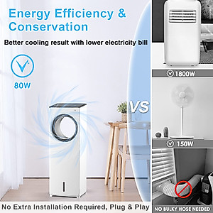 Portable Air Conditioners, 3-in-1 Bladeless Evaporative Air Cooler, 3 Speeds 3 Modes Personal AC Cooling Oscillating Tower Fan, Remote Control Evap Cooler Fan with Timer, Windowless Portable AC for Room