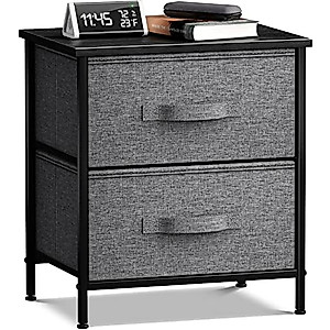 Sorbus Nightstand with 2 Drawers - Bedside Furniture End Table Night Stand - Steel Frame, Wood Top & Easy Pull Modern Print Fabric Bins - Small Dresser & Chest for Home, Bedroom Accessories & Office