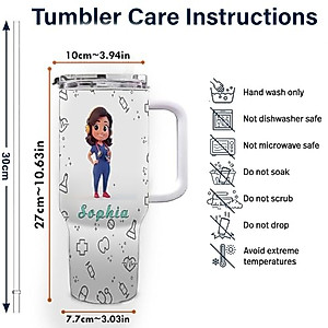 Personalized Nurse Tumbler 40oz -nurse medical soundscape designer-Custom Name Insulated Travel Mug with Handle & Straw, Gift for Nurses, Medical Workers, Appreciation, Mother's Day ST4sQx