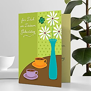 Designer Greetings German Language Happy Birthday Cards, “für Dich an Deinem Geburtstag” Flowers and Coffee Design (6 Cards with Envelopes / 6 Karten mit Umschlägen)