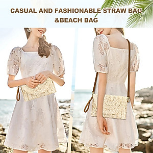 Rkrouco Women's Straw Clutch Summer Beach Bags Crossbody Straw Bag Woven Purse with Bag Strap