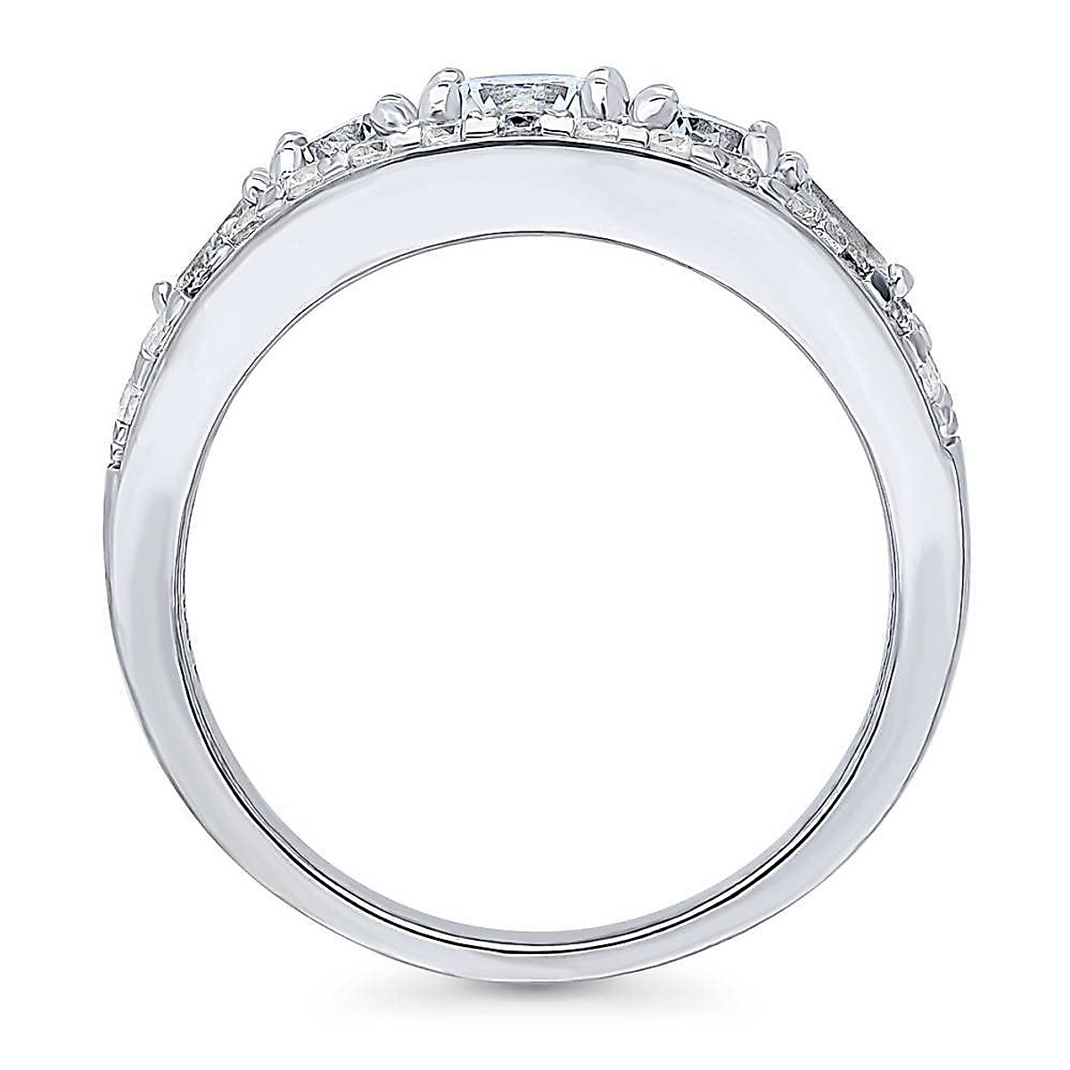 BERRICLE Sterling Silver Art Deco Cubic Zirconia CZ Cocktail Fashion Ring for Women, Rhodium Plated Size 8.5