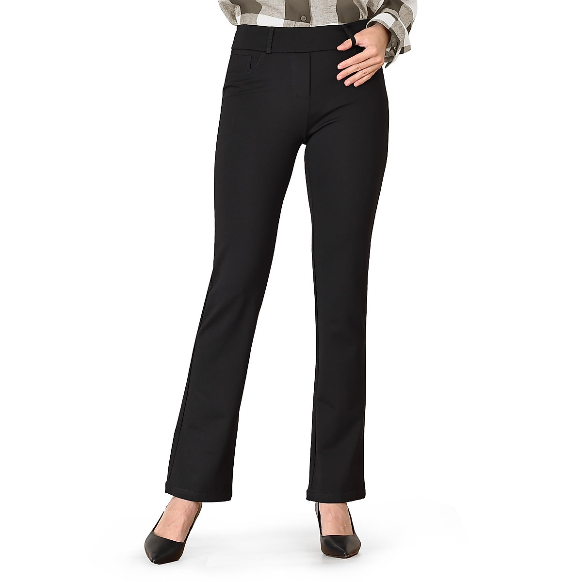 Balleay Art Women's Dress Pants Work Pull On Straight Leg Yoga Business Office Pants Long Casual Workout Slacks Black