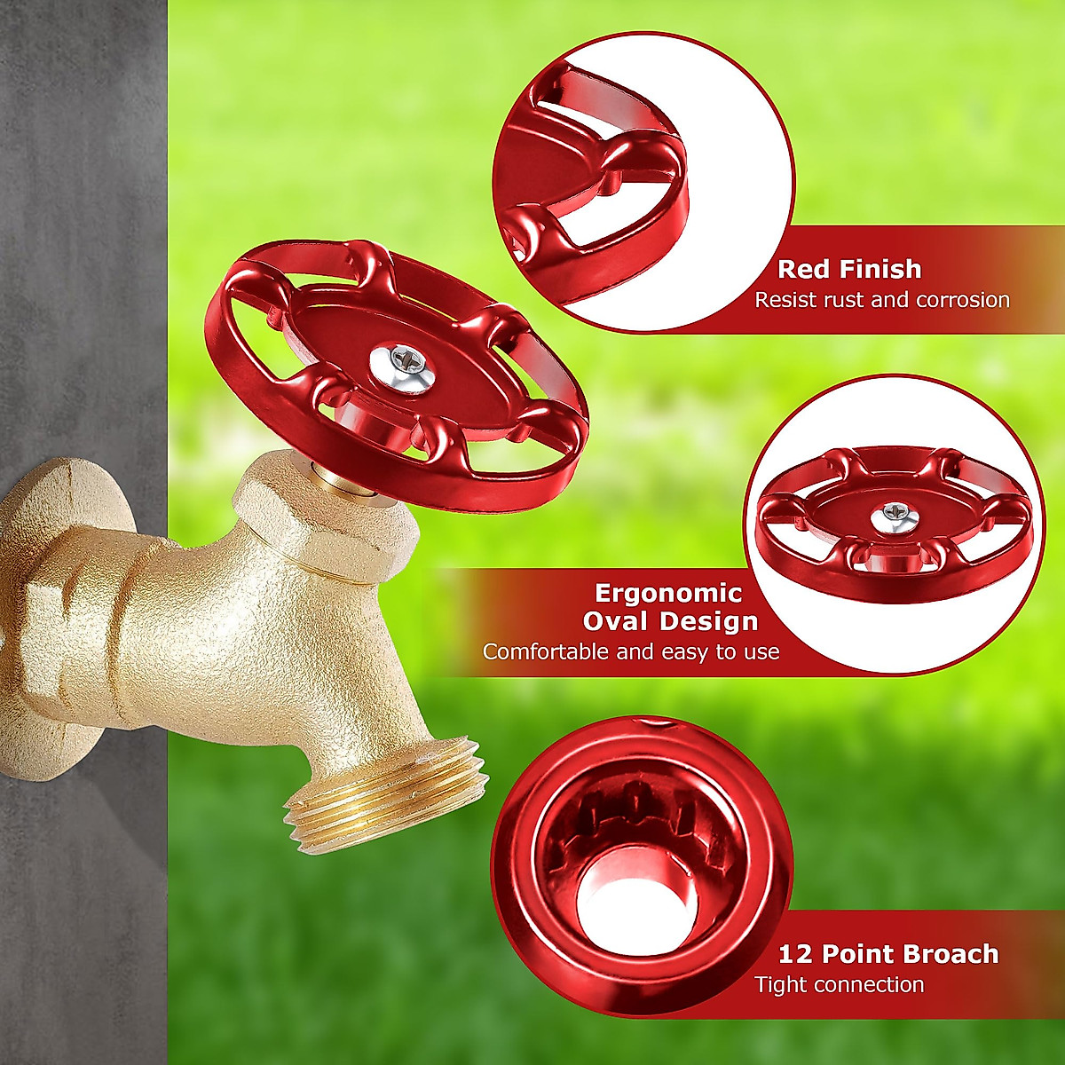 Dreyoo 2 Pack Outdoor Faucet Handles, Oval Spigot Handles Compatible with Arrowhead PK1290, 12 Point Faucet Knob for Outside Hose Bibb, Garden Valves and Frost Proof Wall Hydrants (Red)