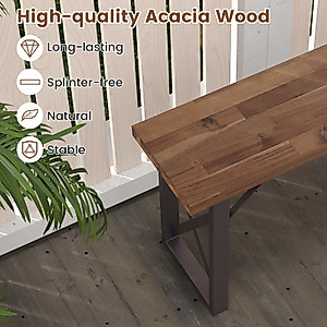 Tangkula 2 Pack Acacia Wood Outdoor Bench, 59 Inches Patio Bench with Metal Frame, 800 LBS Max Load, Backless Patio Benches for Outdoors, Porch, Garden Backyard, Park