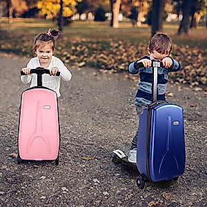 iubest Scooter Luggage Carry On Scooter Suitcase for Kids Age 4-15, Detachable & Foldable 4 in 1 Kids Suitcase, Multifunctional Ride On Travel Trolley Scooter Combo-Pink