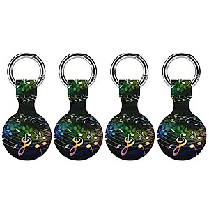 Colorful Music Notes Printed Case for Airtag with Keychain Protective Silicone Air Tag Accessories Holder