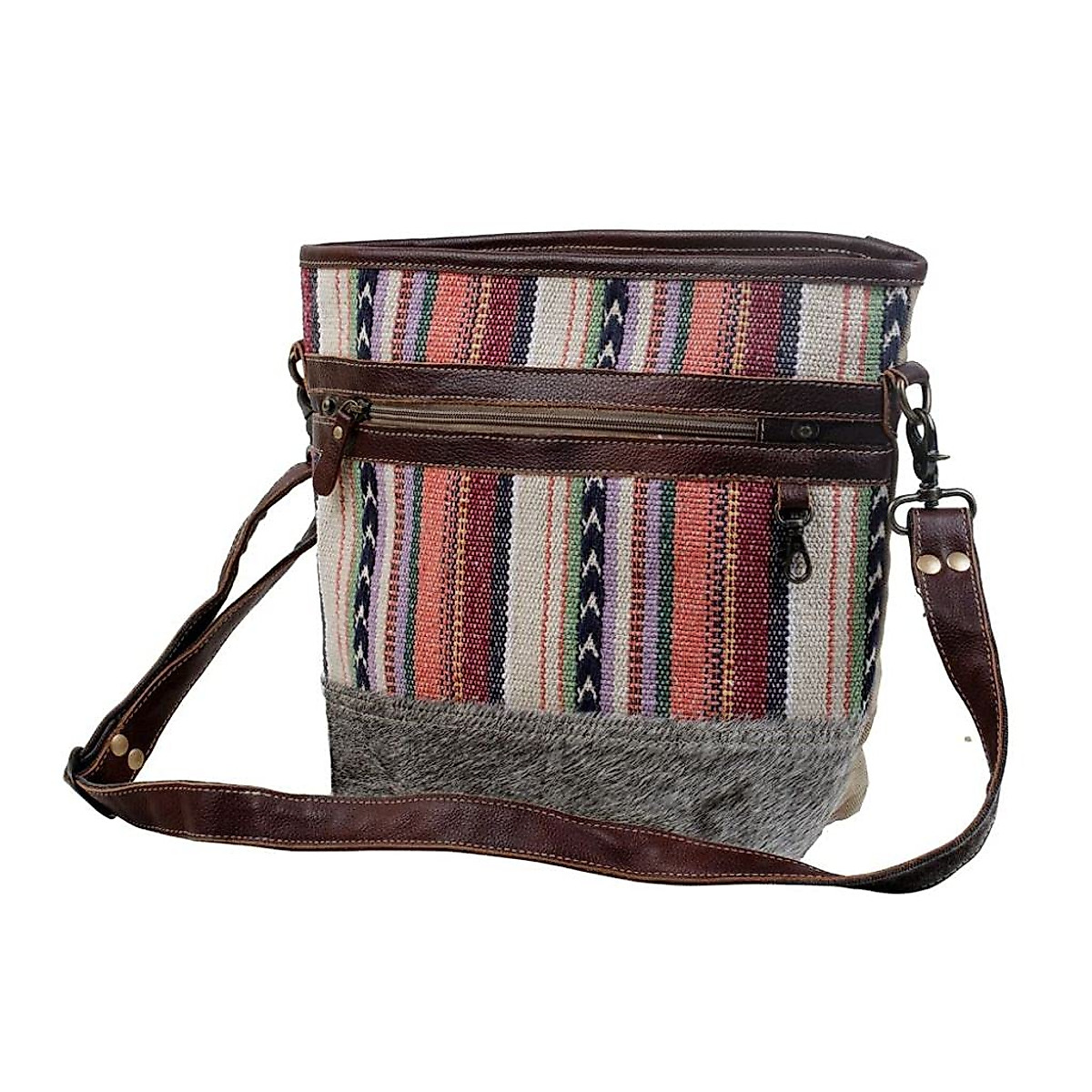 Myra Bag Hues Shoulder Bag Upcycled Cotton & Cowhide Leather S-2865