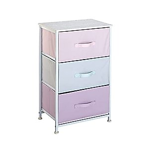 Urban Shop 3 Tier Fabric Drawer Storage Cart with MDF Wood Frame, Pastel with White Frame