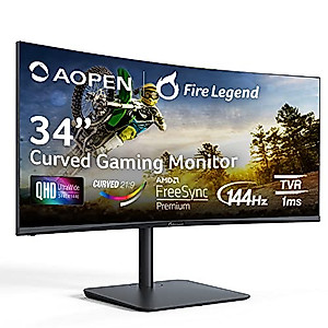 AOPEN by Acer 34HC5CUR Pbmiiphx 34" 1500R Curved Zero-Frame UWQHD (3440 x 1440) VA Gaming Monitor AMD FreeSync Premium Technology Up to 144Hz 1ms 21:9 2 x HDMI 2.0 Ports & 1 x Display Port 1.4, Black